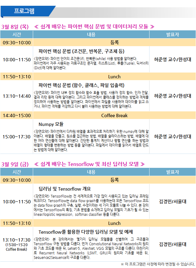 [osia] 알기쉬운 딥러닝 파이썬 Tensorflow 기반의 코드와 딥러닝 모델을 중심으로 3 8 9 건국대 유관기관